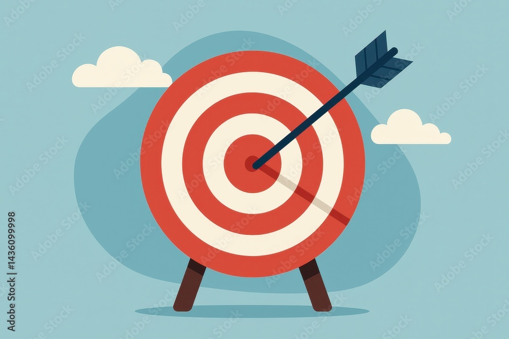 Simple Bullseye Target with Arrow and Clouds in Background Stock ...