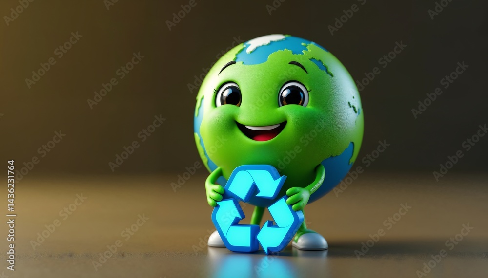 Eco-Planet with Recycling Symbol: An adorable cartoon Earth character ...