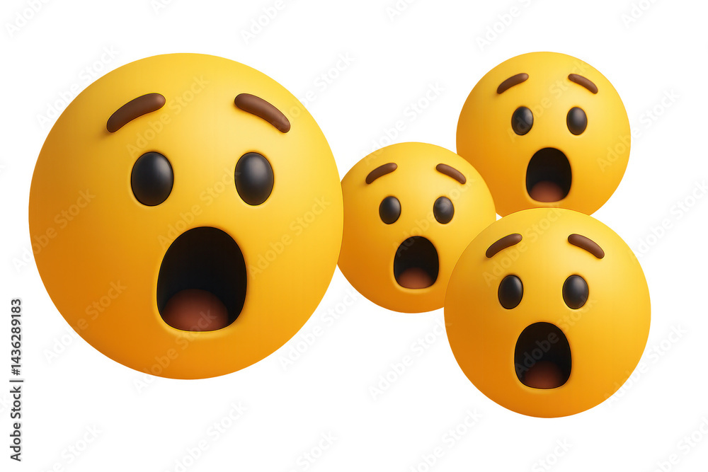 Surprised yellow emojis with open mouths on a transparent background ...