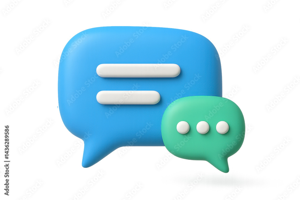 Colorful 3d speech bubbles - blue and green chat icons with message ...