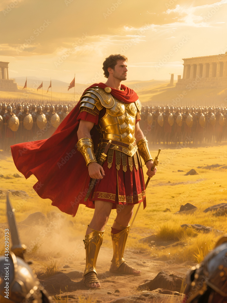 Epic ultra-realistic painting of a Roman general standing proudly on ...