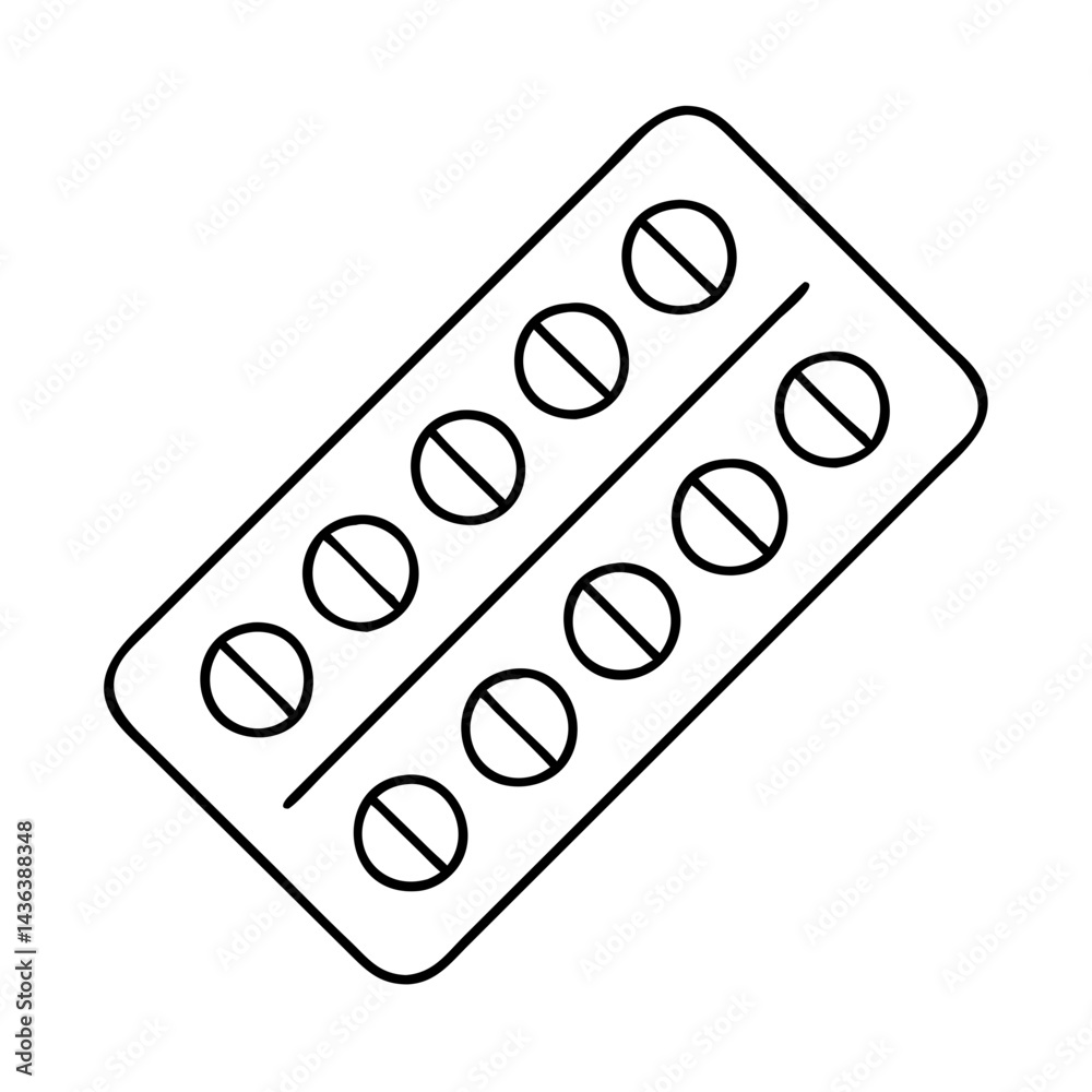 blister pack icon, blister pack line art - simple line art of blister ...