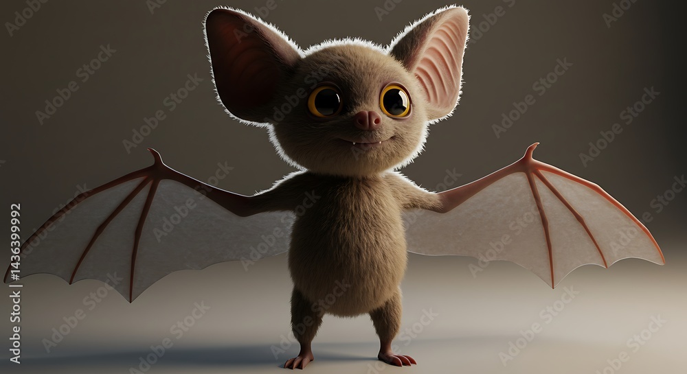 Cartoon Bat Standing with Wings Outstretched Animated Render Stock ...