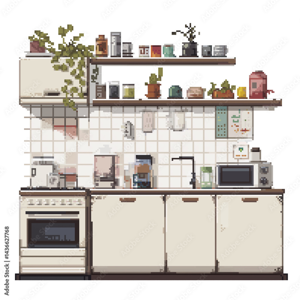 PNG pixel art 8-bit kitchen, modern, mobile game background, arcade ...