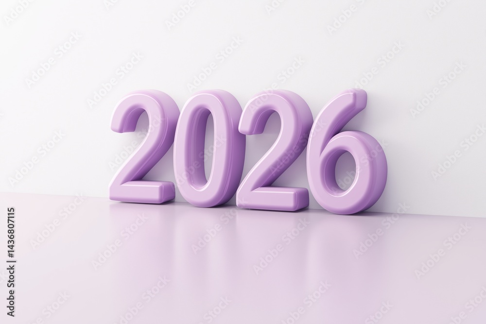 Smooth render of number 2026 displayed on a plain background with soft ...