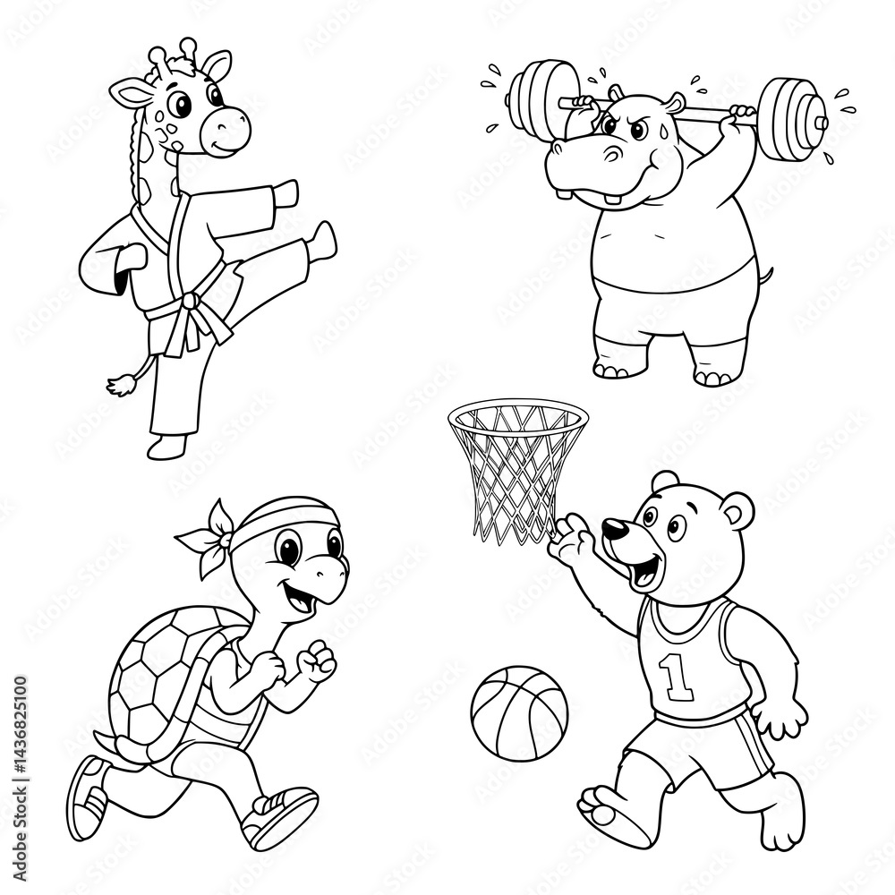 animals cartoon doing sports. coloring page for kids Stock Vector ...