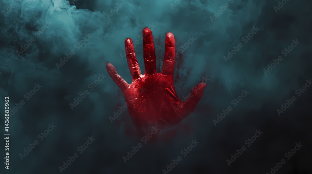 Ilustración de Stock Serial killer, a mysterious red handprint on a ...