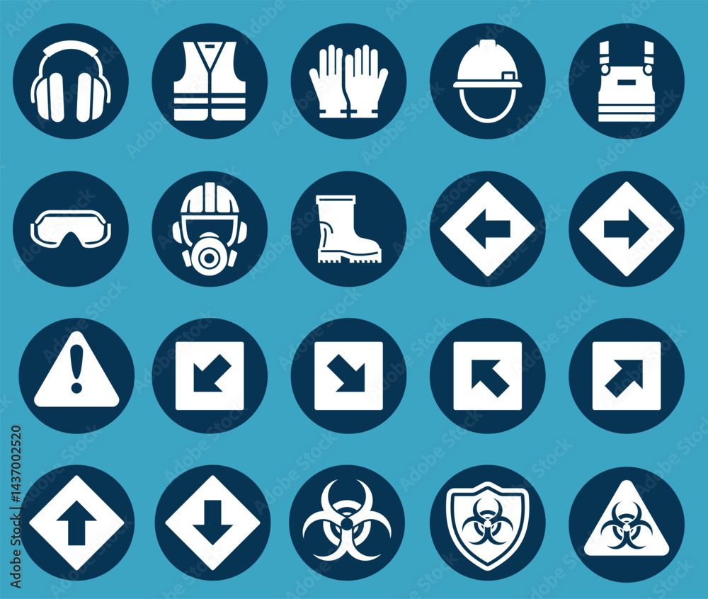 Safety and Hazard Symbols Vector Set | PPE Equipment Icons, Warning Signs, Biohazard Symbols for ...