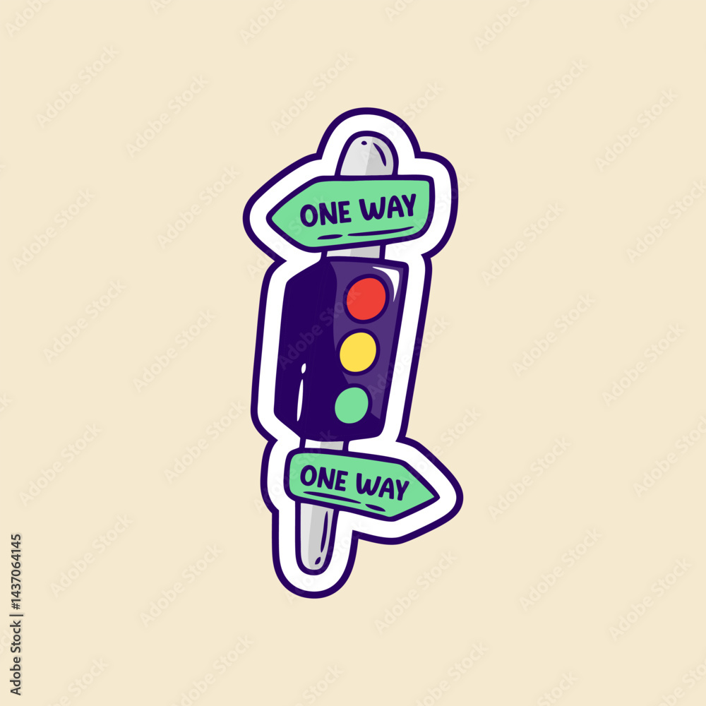 Cute Cartoon One Way Traffic Light Vector Illustration. A cute and ...