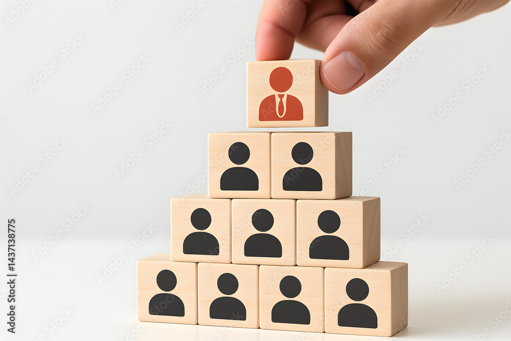 Building Leadership: A hand carefully places a top-tier figurehead atop ...