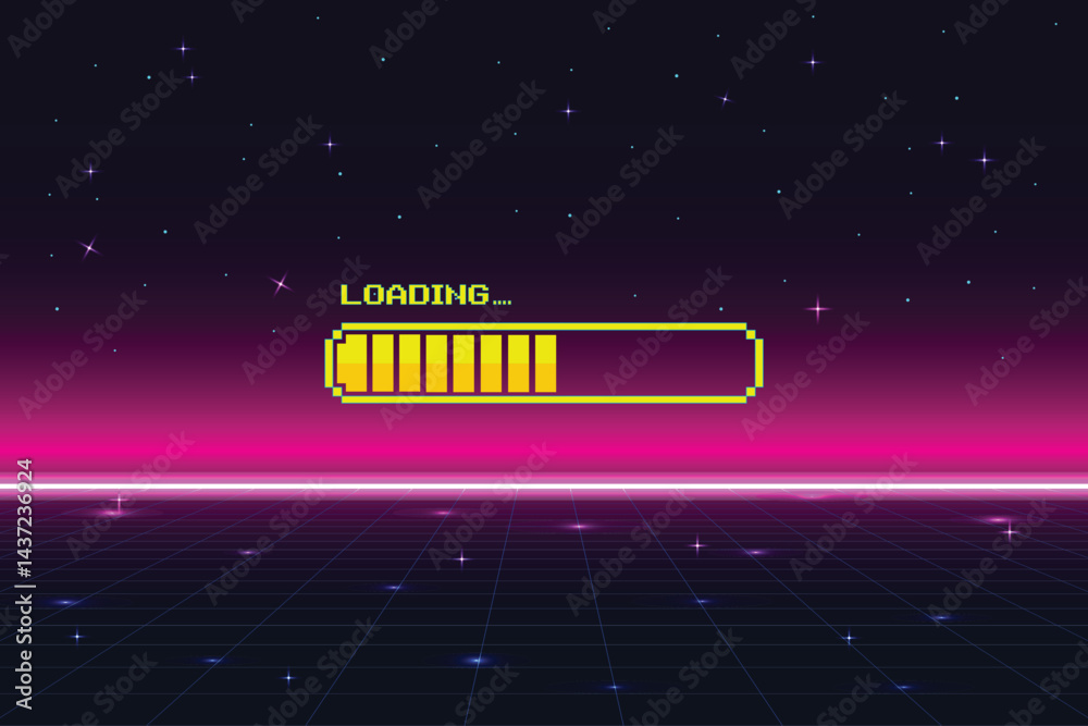LOADING. pixel art. 8 bit. retro game. for game assets in vector ...