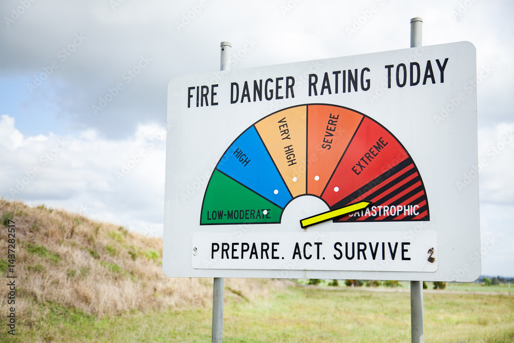 Fire danger rating sign on highest indication, catastrophic Stock Photo ...
