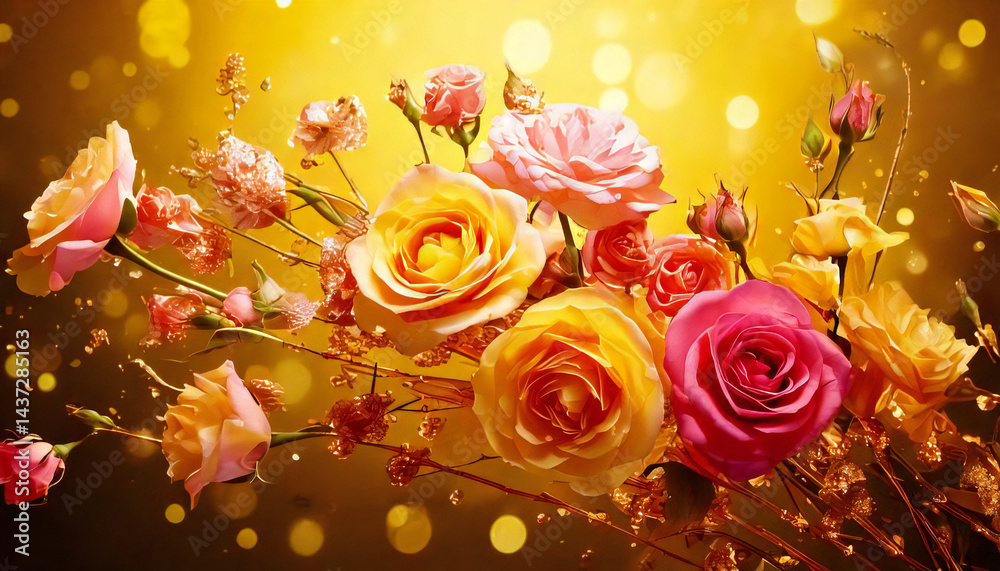 Fantasy rose artwork. : Rose and yellow background. Blooming roses ...