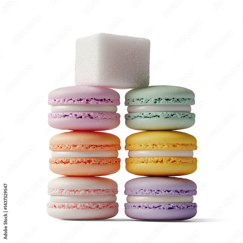realistic sugar cube and macron models studio setting on a Transparent ...