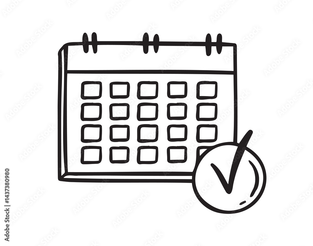 Reminder and calendar doodle hand drawn icon. Outline drawing Reminder ...