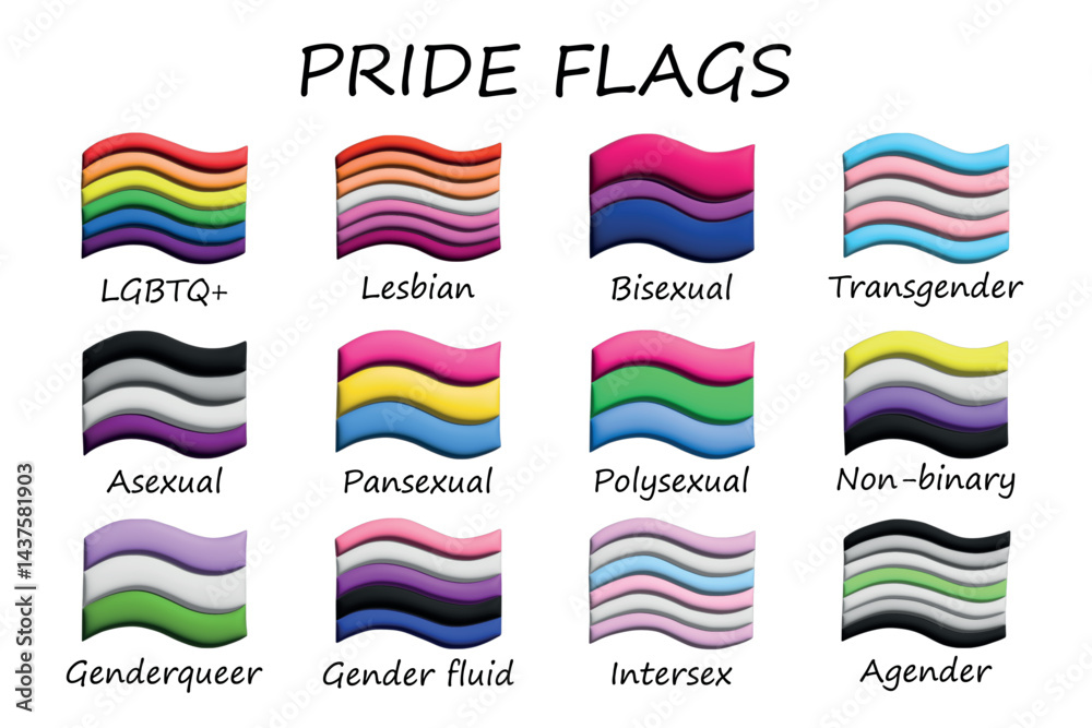 Set of colorful LGBTQ+ pride flags Gender equality and sexual identity ...