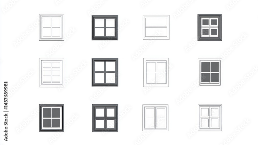 Various window pane designs; architectural illustration Stock ...