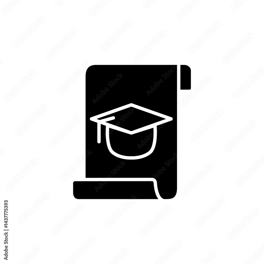 document icon with graduation cap, simple flat style, illustration ...