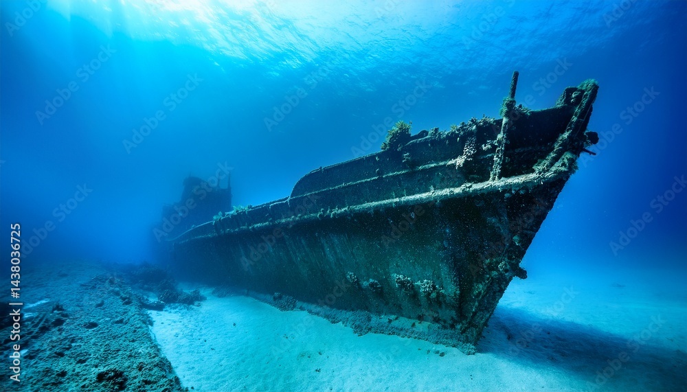 submerged vessel remains underwater exploration of an oceanic shipwreck ...