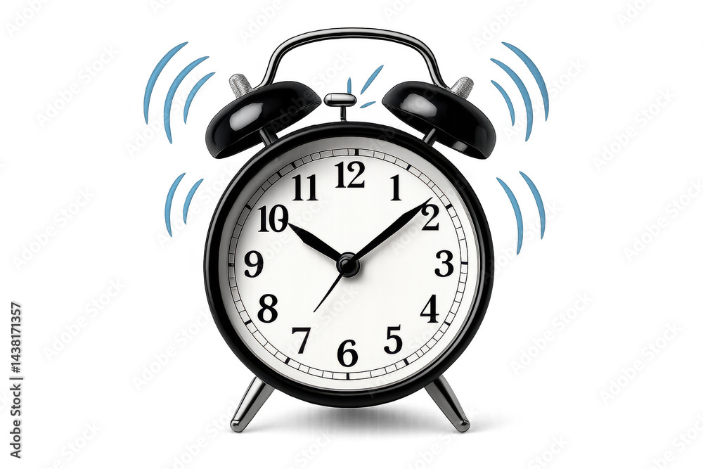 Classic black analog alarm clock with ringing bells and bold numbers ...