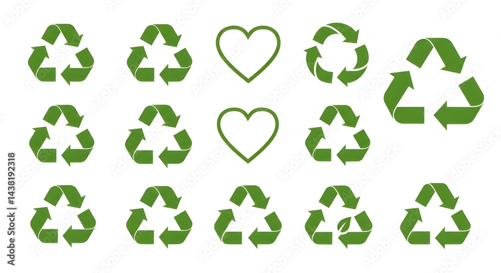 Conjunto de iconos vectoriales de reciclaje. Flechas, corazón y hoja ...