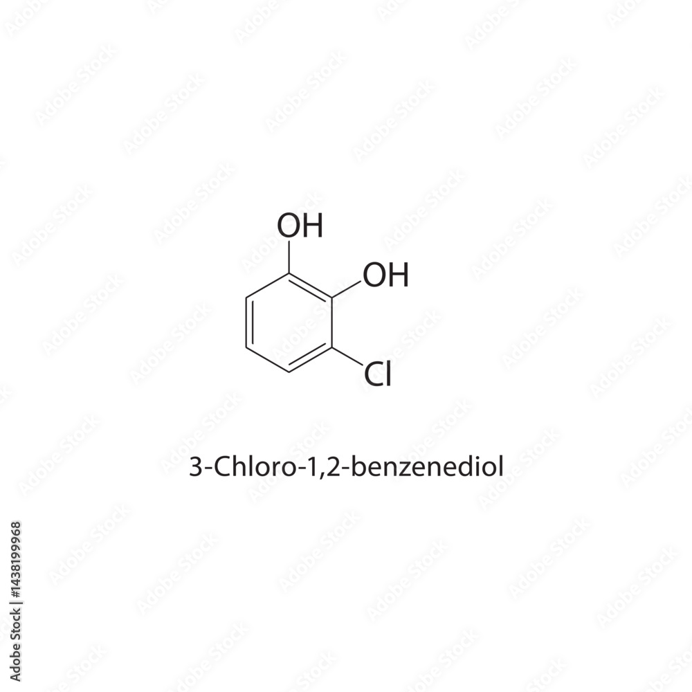 3-Chloro-1,2-benzenediol skeletal structure. Aromatic Diol compound ...