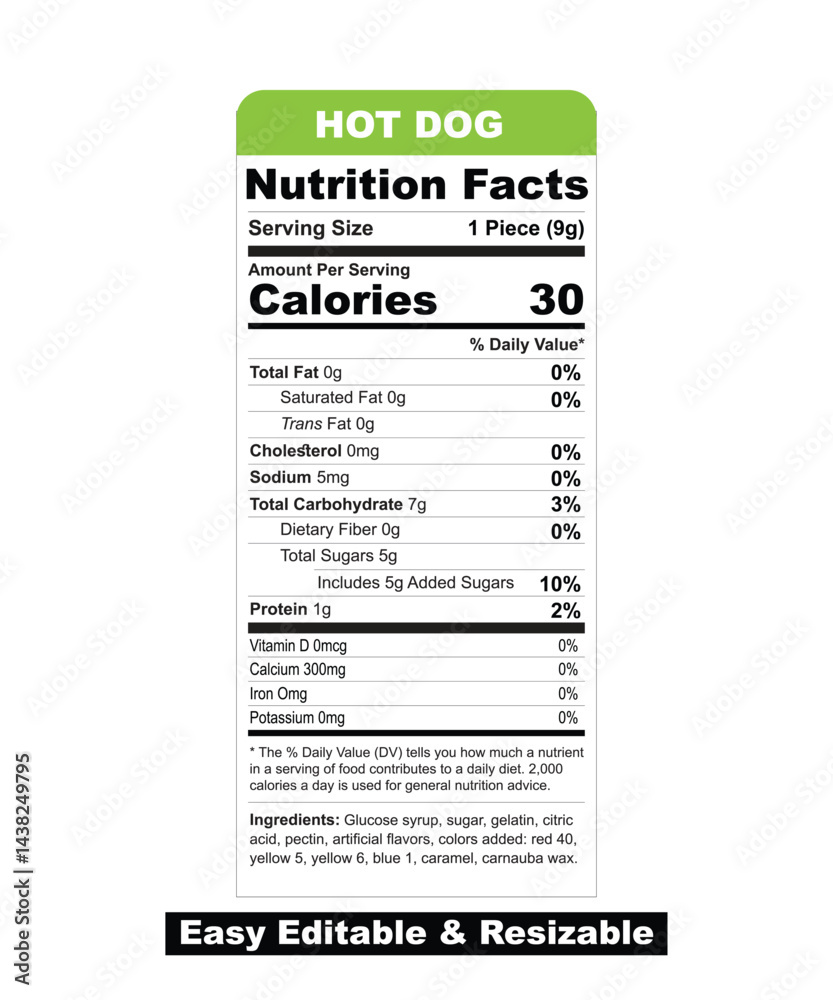 Nutrition Facts Label design template for food content. Vector serving ...