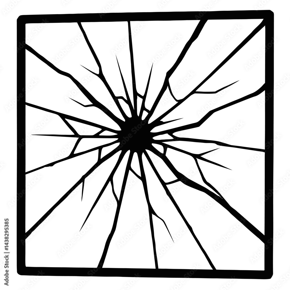 Broken Glass Vector Illustration - Shattered Window Pane with Radial ...