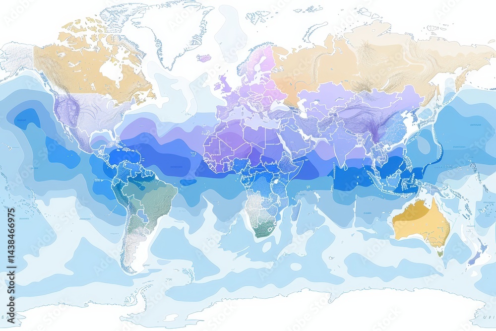 World map depicting climate zones and temperature variations. Stock ...