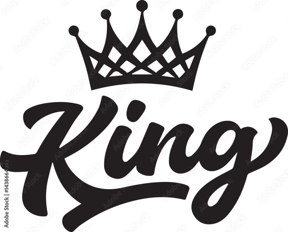King Calligraphy with Crown - Black Handwritten Royalty Illustration ...