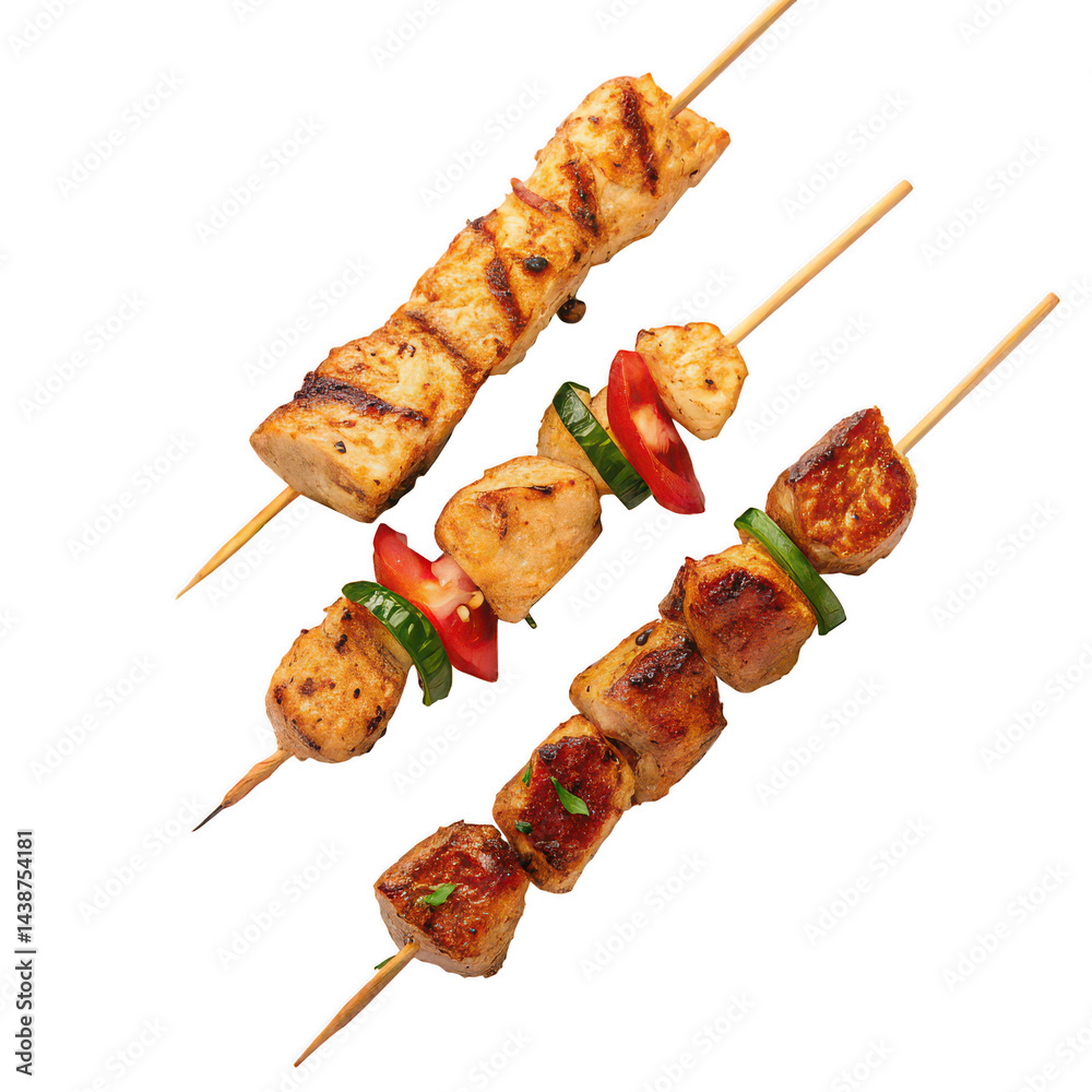Set of chicken and pork satay isolated on white background png satay ...