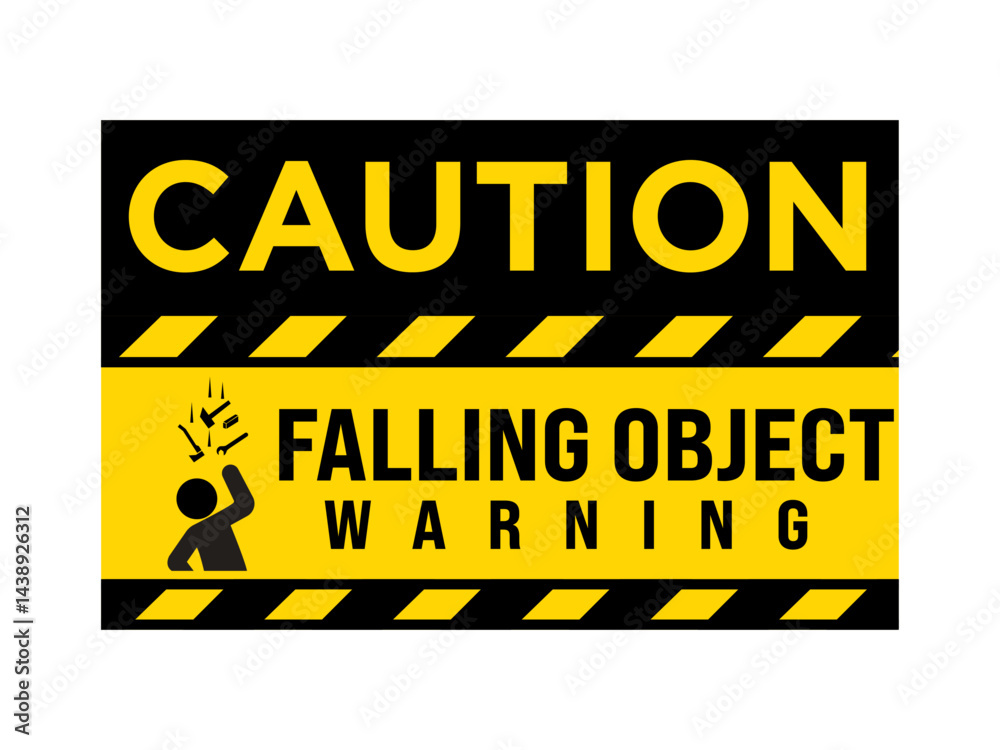 Caution sign warning of falling object hazards, designed for ...