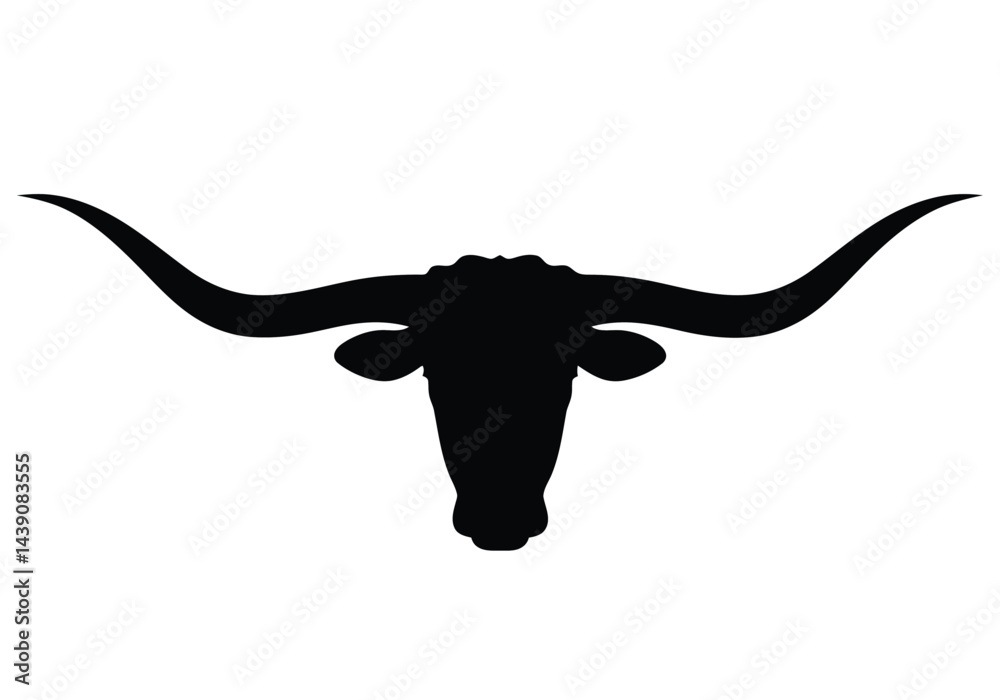 Longhorn Silhouette. This image shows a black silhouette of a longhorn ...