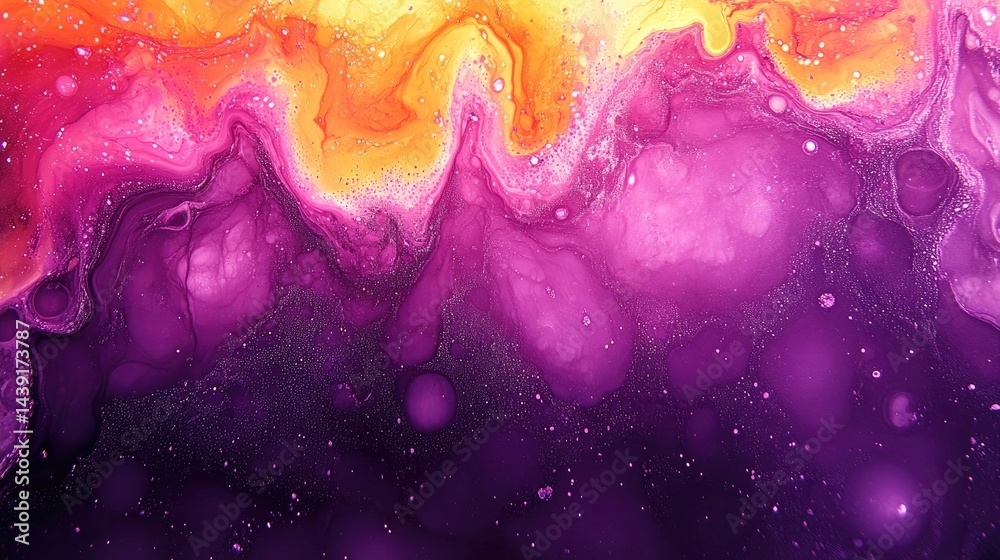 Abstract fluid art with yellow, pink, and purple color combination ...