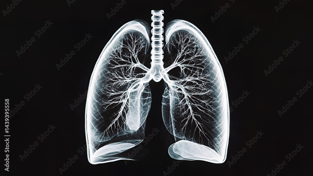 X ray image of human lungs showing detailed bronchial structure and ...