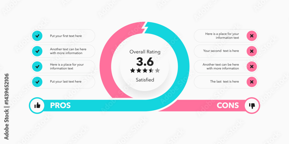 Pros and cons diagram on decision making process. Simple flat template ...
