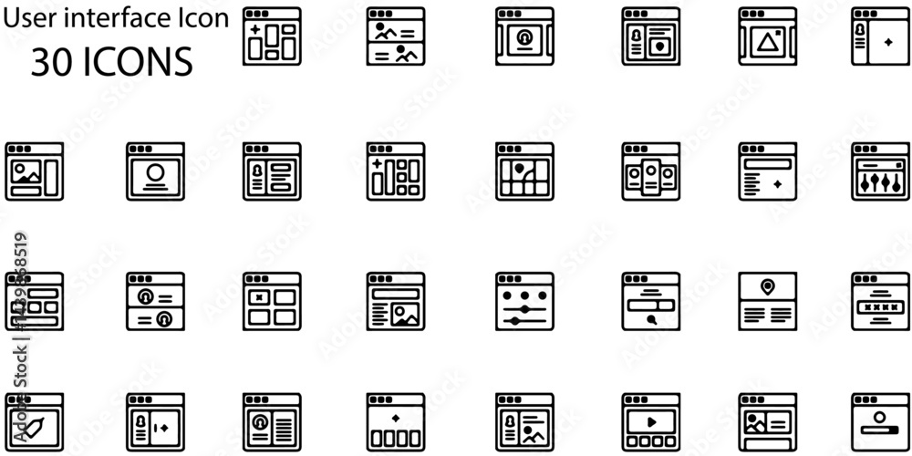 Stock-Vektorgrafik „Vector User Interface Icons Set. 30 Minimalist UI Design Symbols for Digital ...