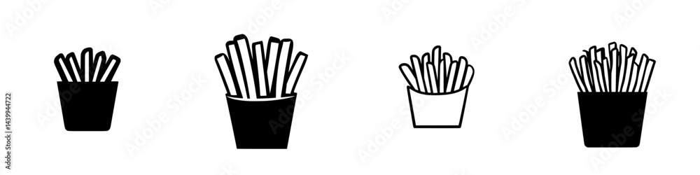 Vector illustration of black and white fries icons varying in style and ...