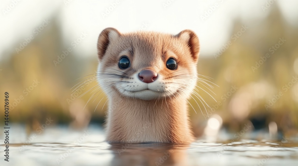 Cute weasel emerges from water Stock Illustration | Adobe Stock