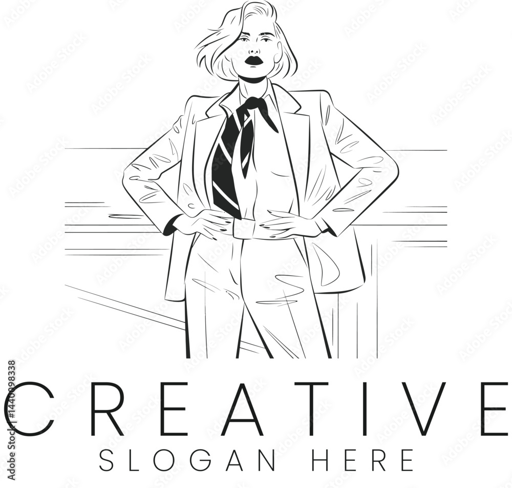 Stylish Woman in Modern Business Suit Fashion Design Elegant Pose ...