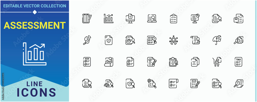 Vector de Stock Assessment icon set. Includes thin line symbols graph ...