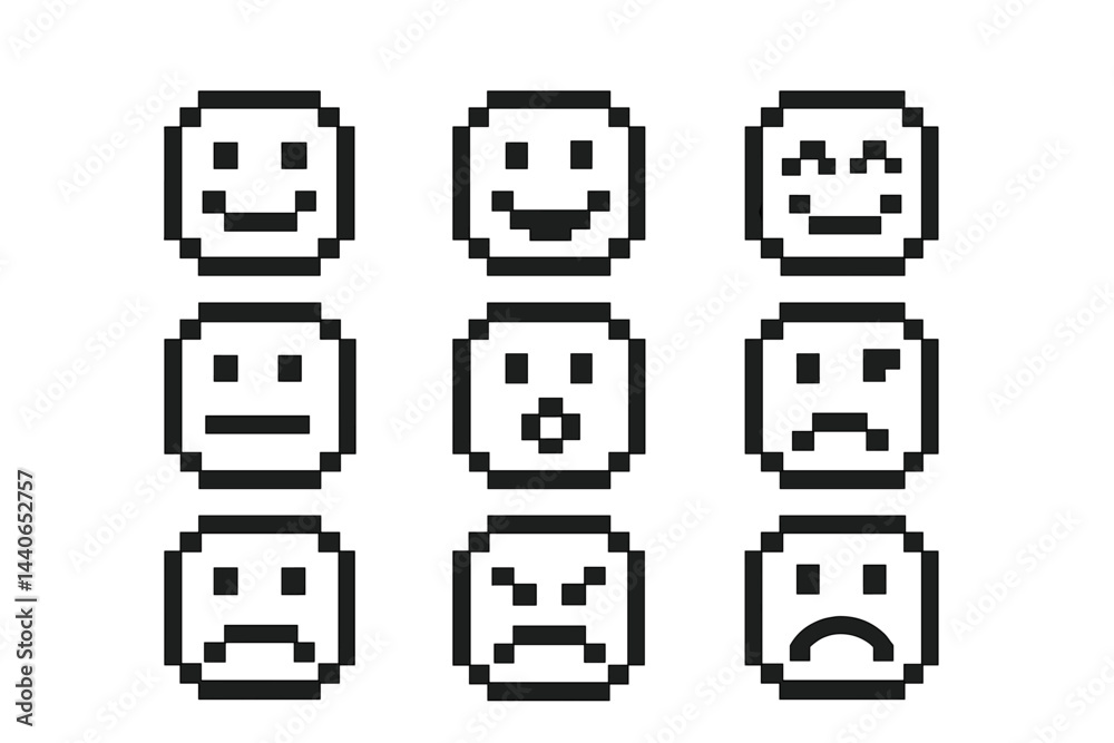 Pixel art depicting a range of facial expressions in a grid layout ...