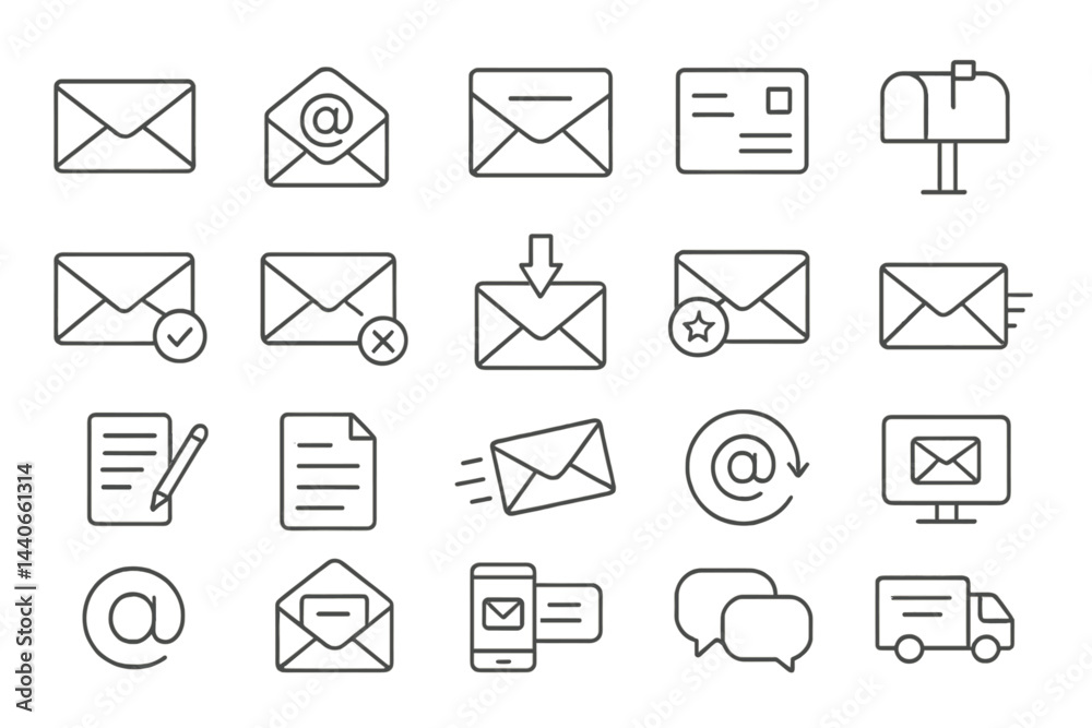 Modern symbols representing various forms of communication including ...
