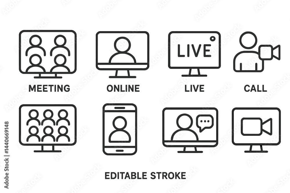 Visual symbols representing online meetings and live calls through ...