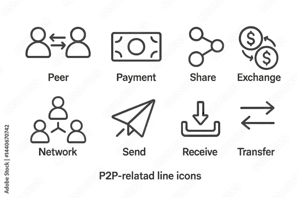 P2P transaction communication icons showing methods for sending and ...