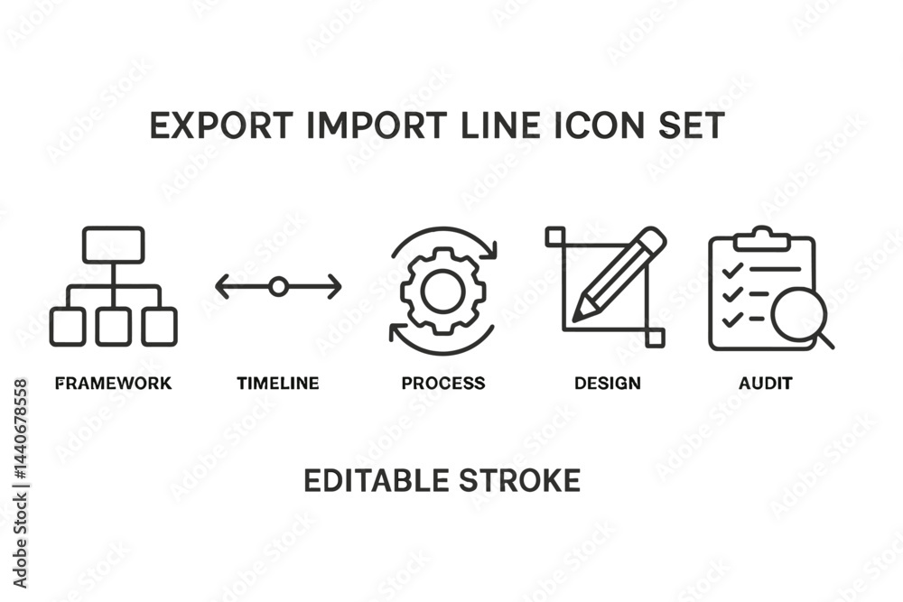 Icon set representing export and import activities with a focus on ...