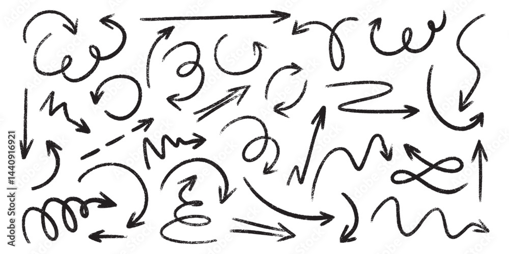 Crayon arrow sketches collection - hand drawn doodle style pointers ...