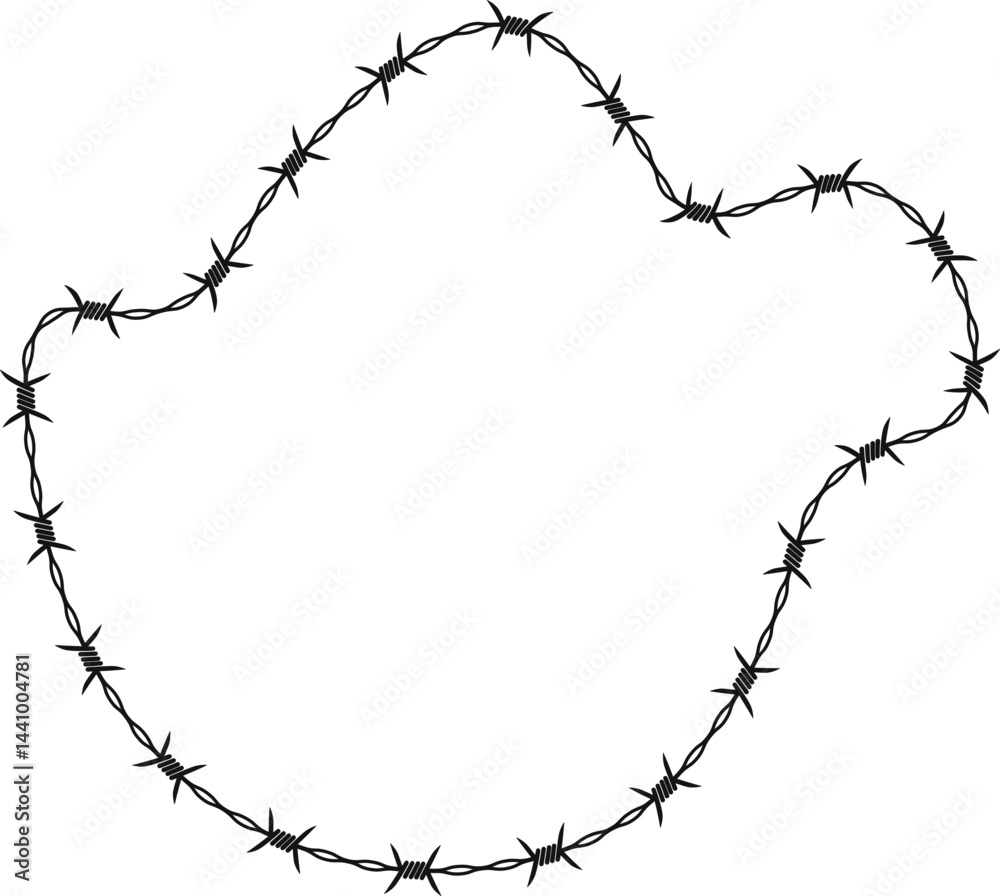 Ripple-like curved shape with an irregular barbed wire path forming a ...