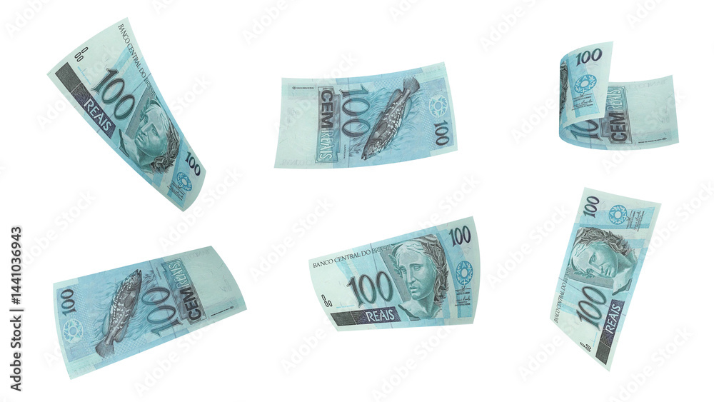 100 Reais Banknote Displayed at Various Angles on Transparent ...