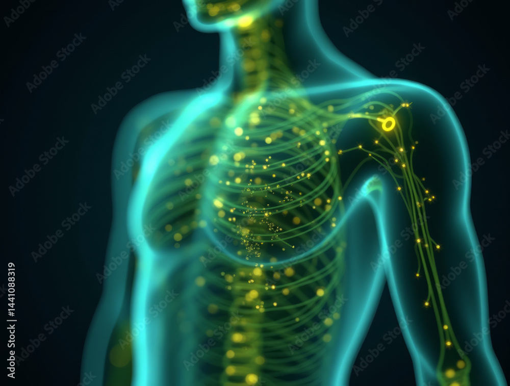 Lymphatic System - Glowing Green Network of Lymph Nodes and Vessels ...